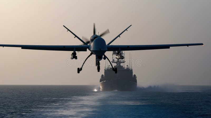 A Drone Attacks a Transport Ship at Sea Stock Illustration ...