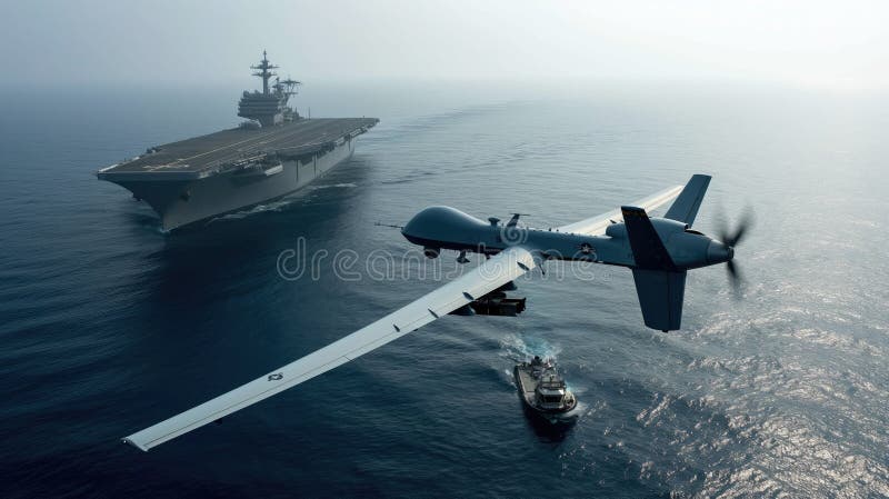 A Drone Attacks a Transport Ship at Sea Stock Illustration ...