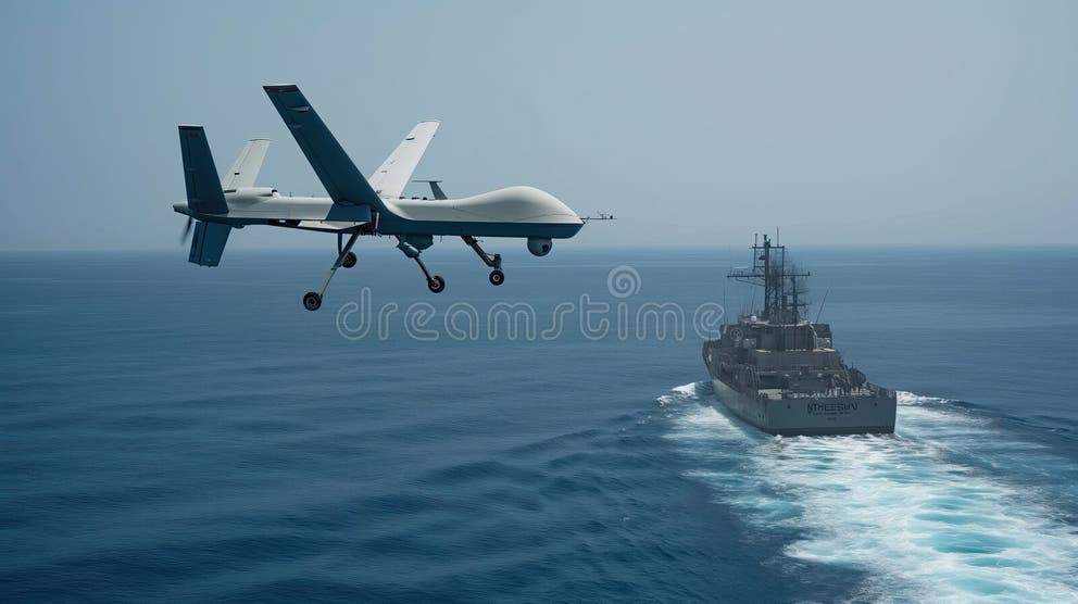 A Drone Attacks a Transport Ship at Sea Stock Photo - Image of ...
