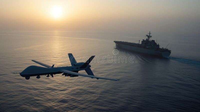 A Drone Attacks a Transport Ship at Sea Stock Photo - Image of ...