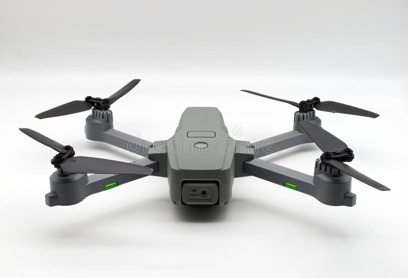 Drone with Black Propellers Ready for Flight Isolated on White. Stock ...