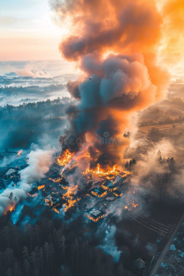 Drone Bombing Devastated City Aerial View Shows Explosions, Fires, and ...
