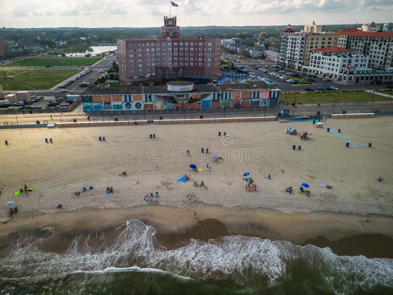Drone of a Building in Asbury Park Sandy Beach Boardwalk New Jersey by ...