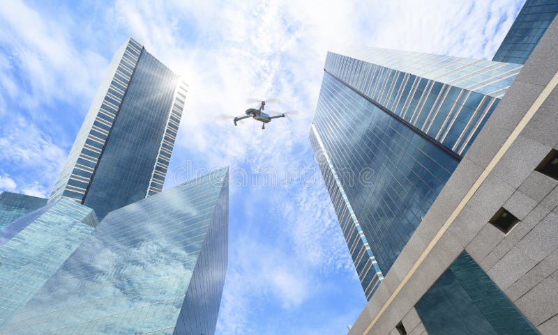 Drone Camera-based Flying Technology Explores Over Bigcity Stock Photo ...