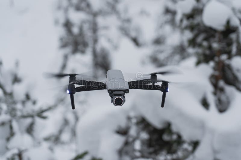 Drone with Camera in Flight in Winter Outdoors. Close Up Stock Image ...