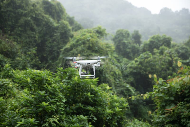 Drone with Camera Flying Over Forest Stock Photo - Image of asia ...