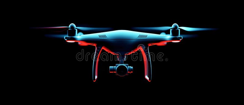 Drone with Camera Soaring in the Air Amidst Cinematic Lighting and ...