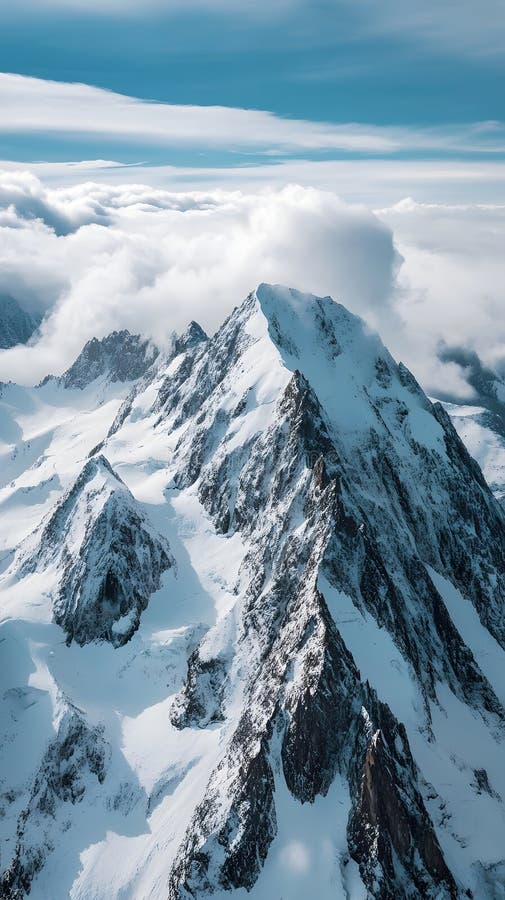 Drone Capture of a Breathtaking Mountain Range Covered in Snow, with ...
