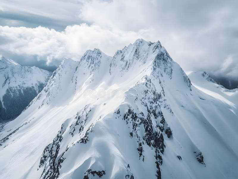 Drone Capture of a Breathtaking Mountain Range Covered in Snow, with ...