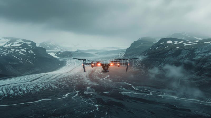 Drone Captured Over a Glacial Landscape Showcasing Mountains, Ice ...