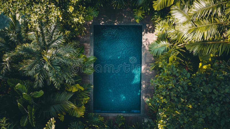 A Drone Captures an Aerial View of a Swimming Pool Hidden in the Jungle ...