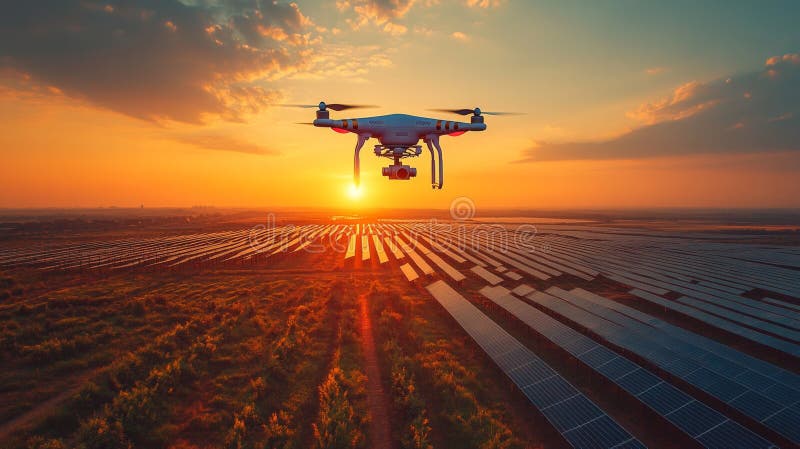 A Drone Captures Breathtaking Sunset Views Over Expansive Solar Panel ...