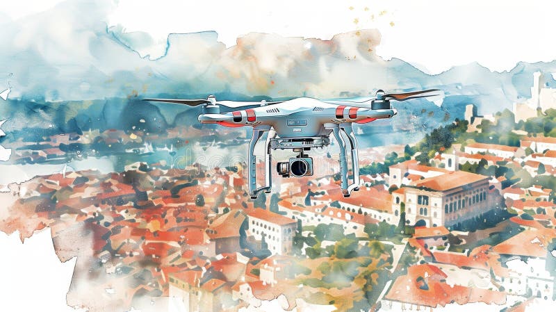 Drone Capturing Aerial View of City Stock Illustration - Illustration ...
