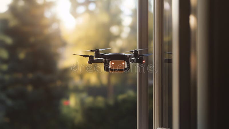 Drone Carefully Delivering a Small Package through a Window Stock Image ...