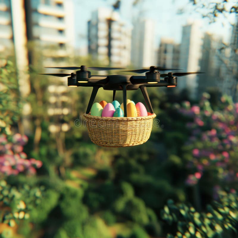Drone Carries a Basket of Easter Eggs in the Air, Innovating Holiday ...