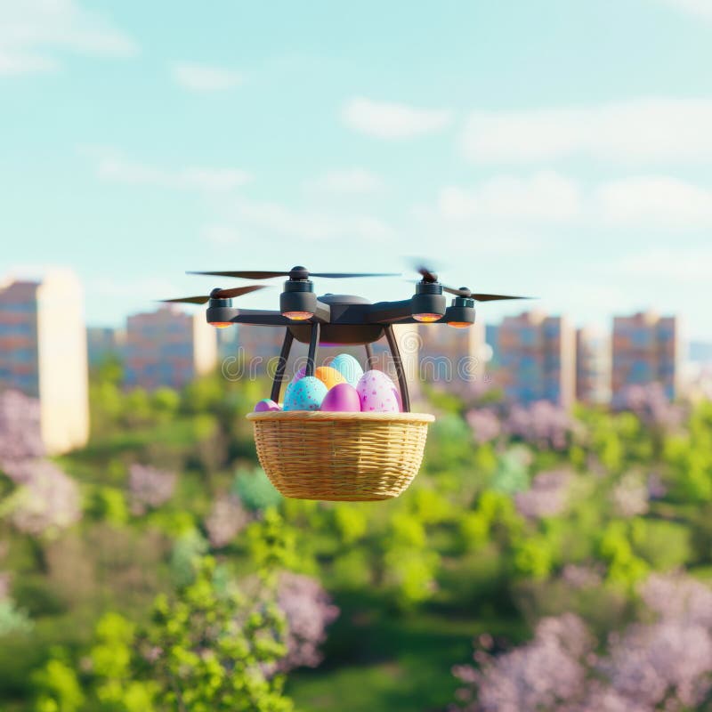 Drone Carries a Basket of Easter Eggs in the Air, Innovating Holiday ...