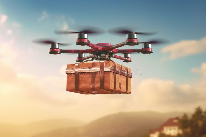 Drone Carrying a Food Package Mid-air Stock Illustration - Illustration ...
