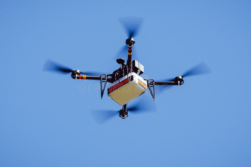 Drone Carrying Pizza for Fast Food Delivery Concept Stock Photo - Image ...