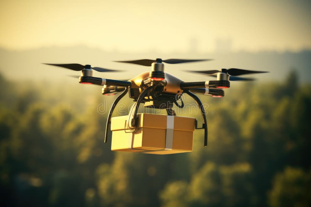 A Drone Carrying a Package Ready for Delivery Stock Illustration ...
