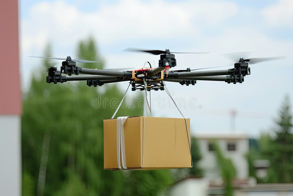 A Drone Carrying a Package Ready for Delivery Stock Illustration ...
