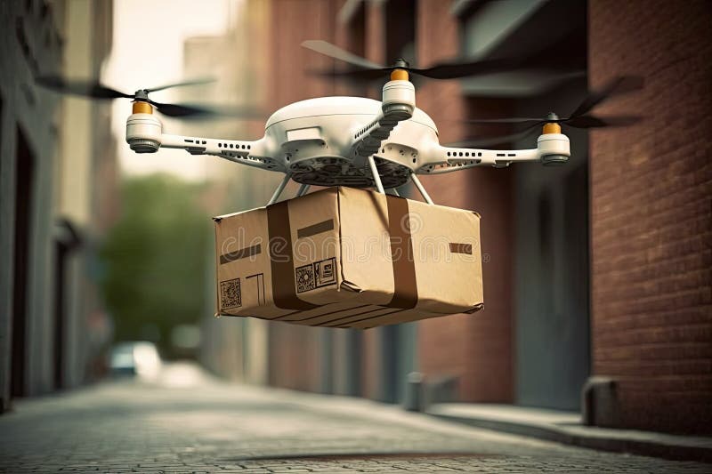 Drone Carrying a Packet, Urban Drone Parcel Delivery Stock Illustration ...