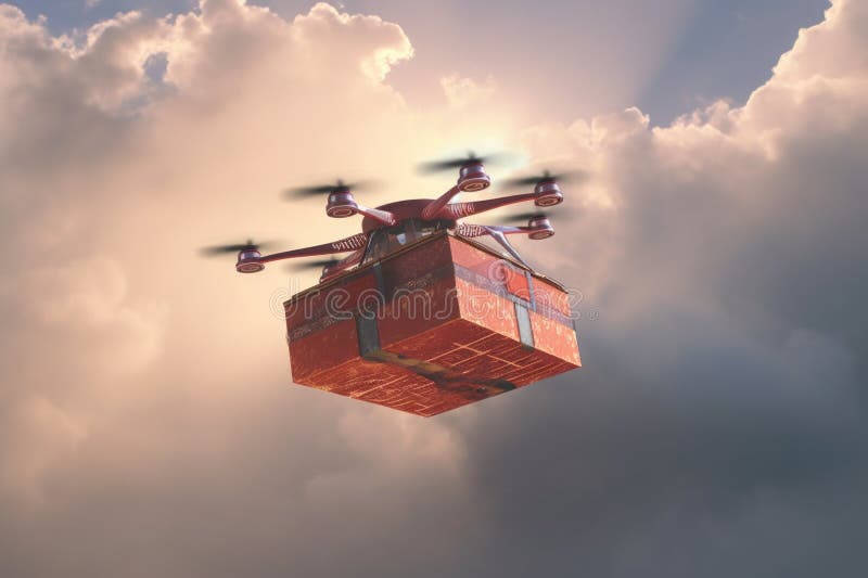 Drone Carrying a Pizza Box through the Sky Stock Illustration ...