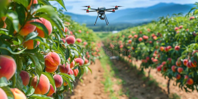 Drone Checking Observing Peach Trees Smart Technologies Agriculture ...