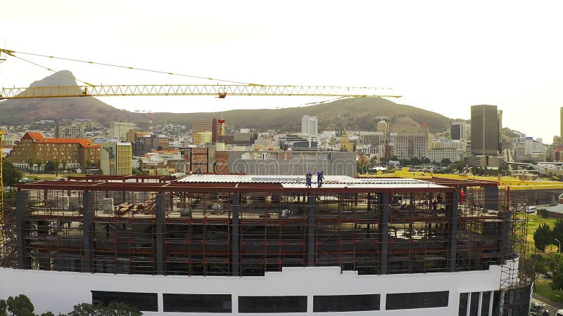 Drone, City and Construction Site with Development, Engineering and ...