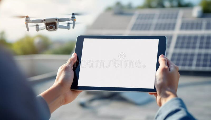 Drone Control, Hands Holding Tablet with Blank Screen for Aerial ...