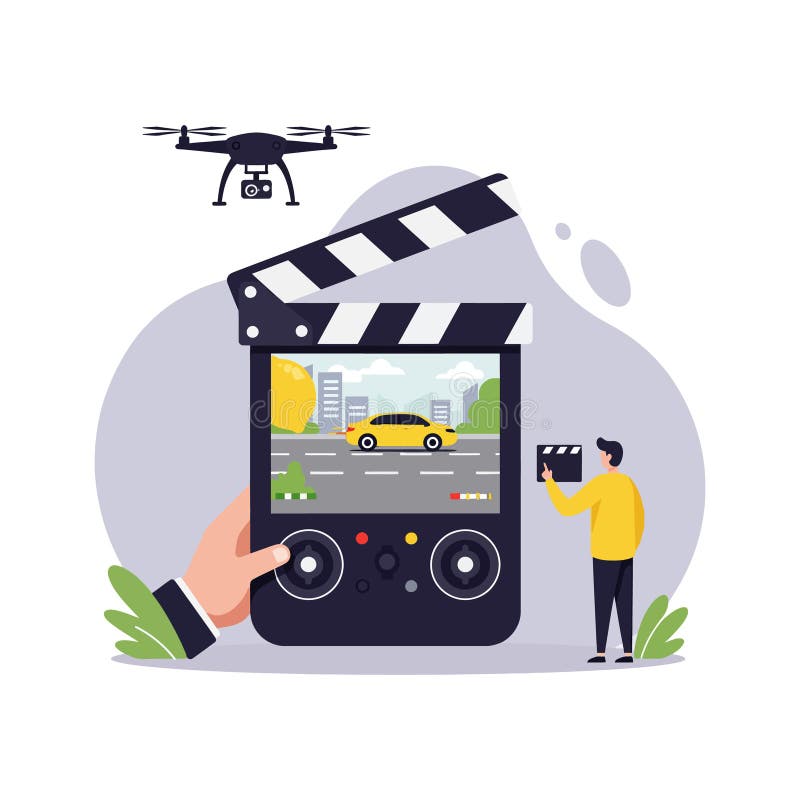 Drone Controller with Camera Screen Showing Yellow Car on Road in ...