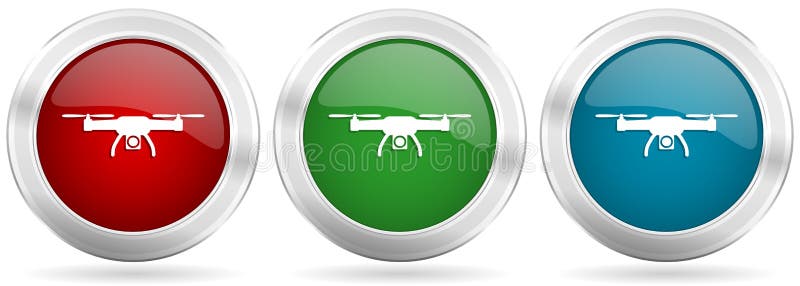 Drone, Copter, Aerial Camera Vector Icon Set. Red, Blue and Green ...