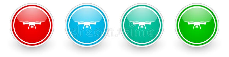 Drone, Copter, Aerial Camera Vector Icons, Colorful Glossy Buttons on ...