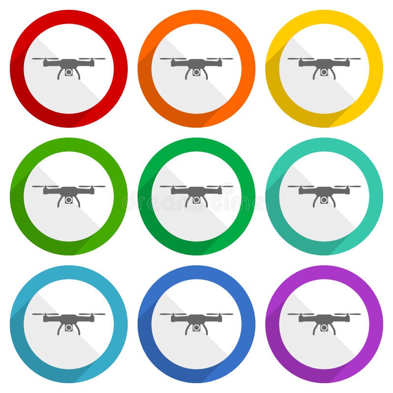 Drone, Copter, Aerial Camera Vector Icons, Set of Colorful Flat Design ...