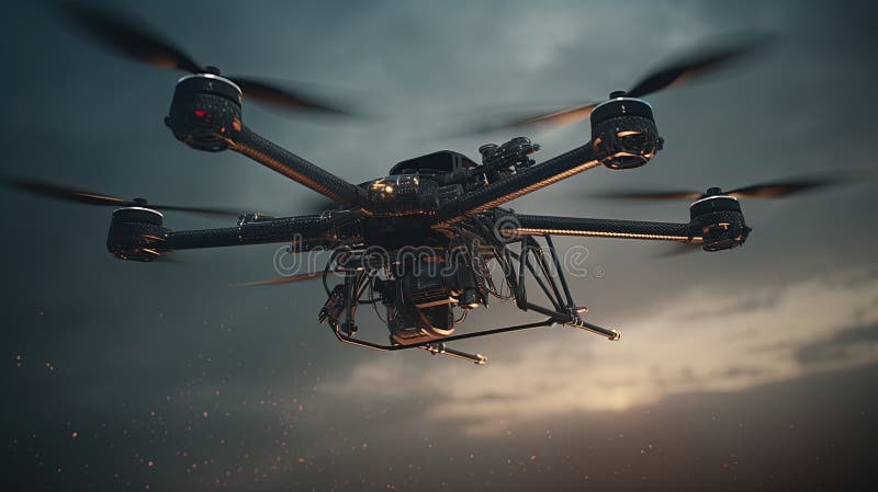 Drone Copter with a Digital Camera Hovers, Digital Art Illustration ...