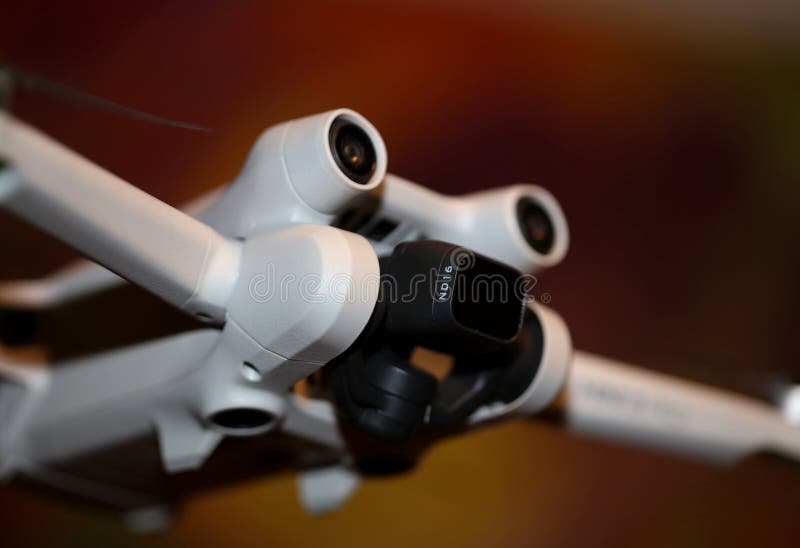 The Drone Copter Flying with Digital Camera Isolated on Empty Colorful ...