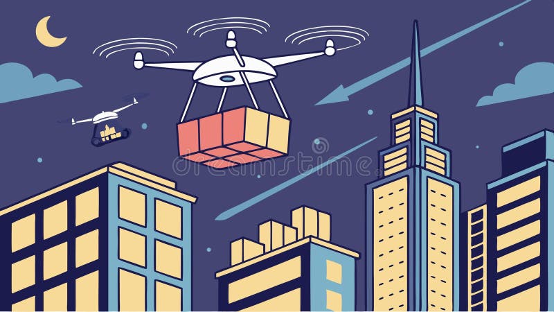 Drone Delivering Package in City, Modern Delivery Services Vector ...