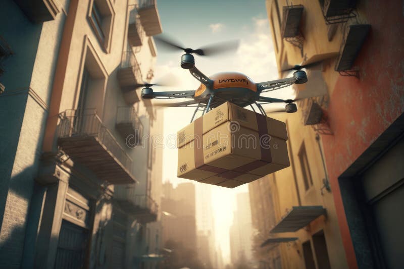 A Drone Delivering a Parcel. Aerial Logistics Stock Illustration ...