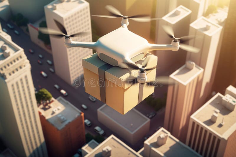A Drone Delivering a Parcel. Aerial Logistics Stock Illustration ...