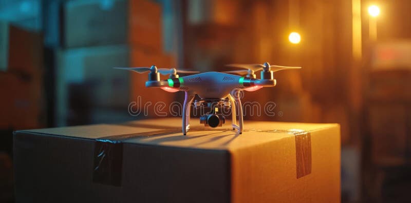 Drone Delivers Package, Modern Logistics with Unmanned Aerial Vehicle ...