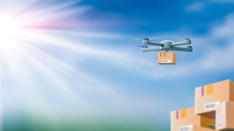 Drone Delivery, Aerial View of Innovative Rooftop Logistics in Urban ...