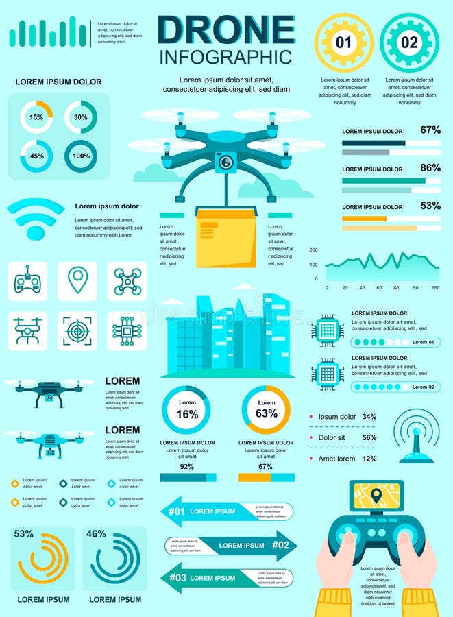 Drone Delivery Banner with Infographic Elements. Poster Template with ...