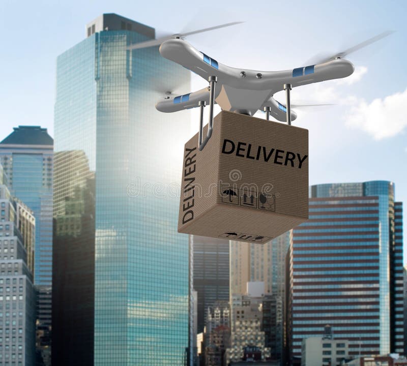 The Drone Delivery Concept with Box in Air Stock Photo - Image of ...