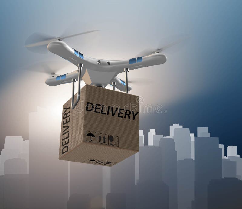 The Drone Delivery Concept with Box in Air Stock Photo - Image of ...