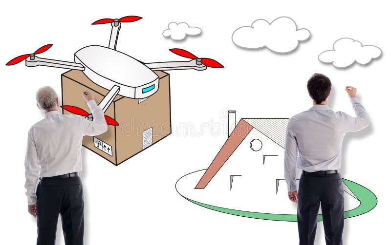 Drone Delivery Concept Drawn by Businessmen Stock Illustration ...