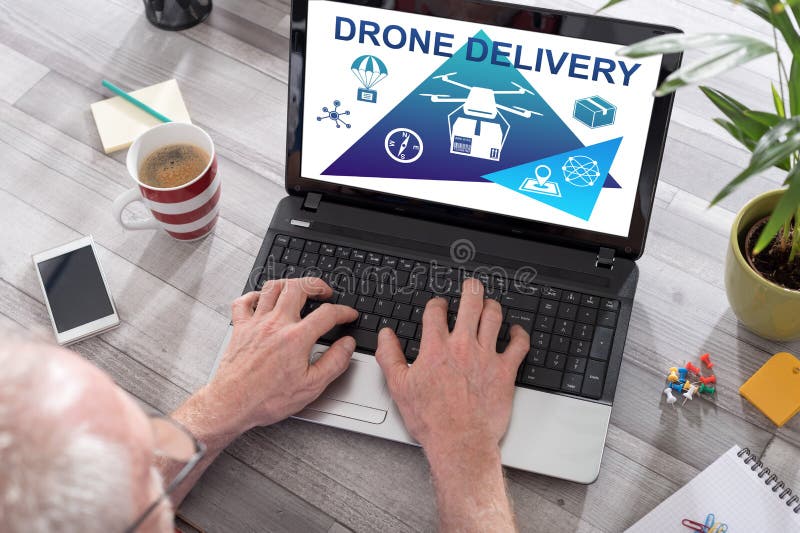 Drone Delivery Concept on a Laptop Screen Stock Photo - Image of ...