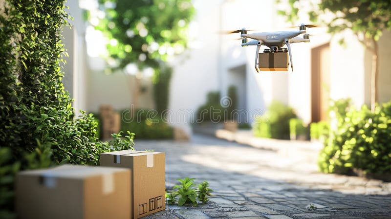 A Drone Delivery Service that Ships Packages with a Quadcopter Stock ...