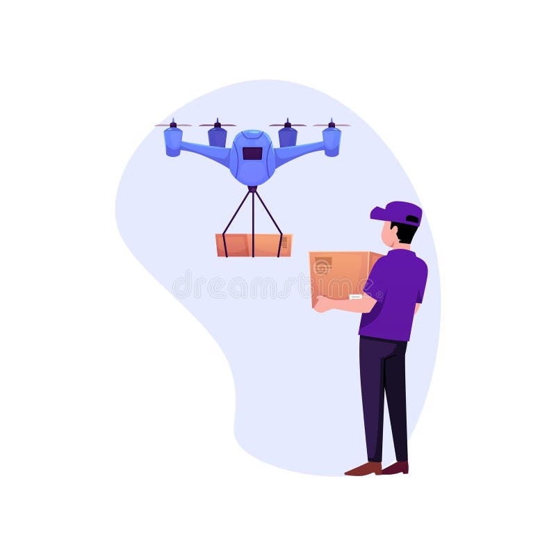 Drone Delivery Service. Vector of Quadcopter Carrying Parcel in Flight ...