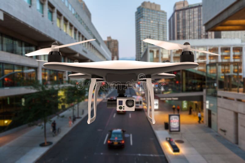 Drone with Digital Camera Flying in a City Stock Illustration ...