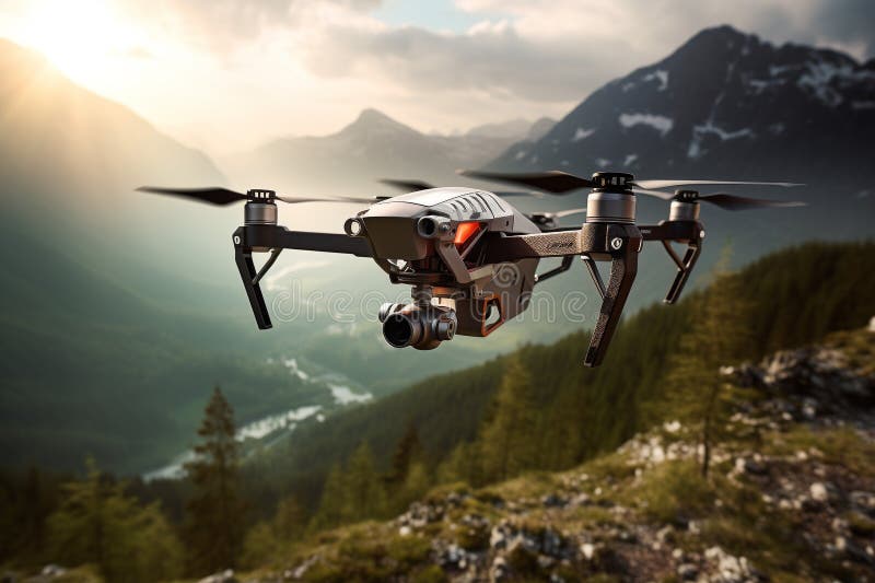 Drone with Digital Camera Flying in the Mountains - Ai Generated Stock ...