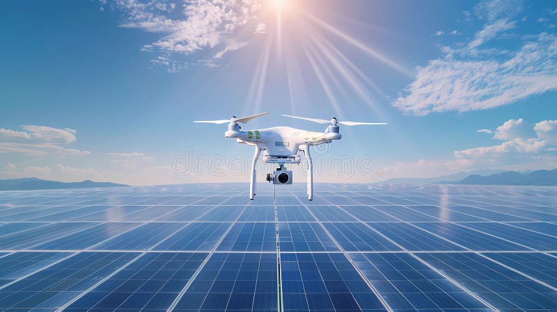 Drone with Digital Camera Flying Over Solar Panels, Generative AI ...
